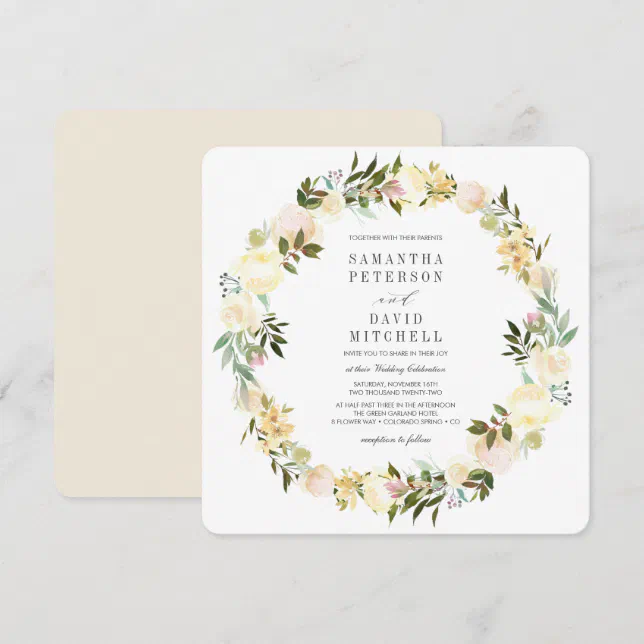 Cream and Ivory | Botanical Garland Floral Wedding Invitation | Zazzle