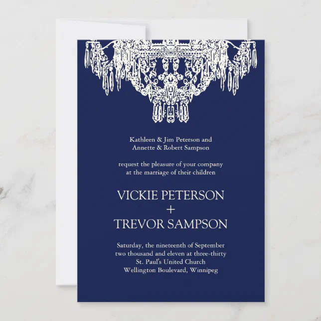 Cream and Midnight Chandelier Wedding Invitations | Zazzle