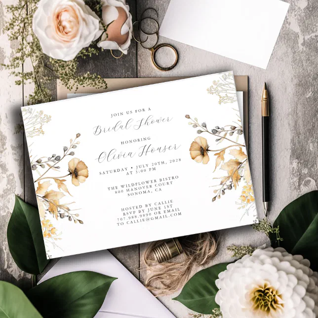 Cream And Sage Wildflowers Floral Bridal Shower Invitation | Zazzle