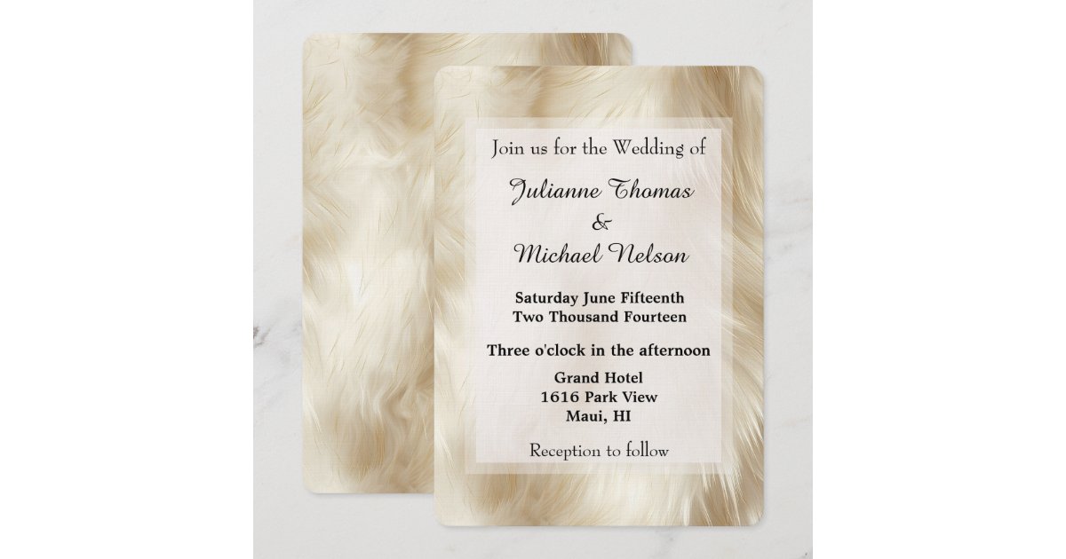 Cream Animal Fur Wedding Invitation | Zazzle
