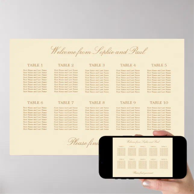 Cream Beige 10 Table Wedding Seating Chart Poster | Zazzle