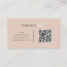 Cream Beige Typography Script Qr Code Business Card | Zazzle