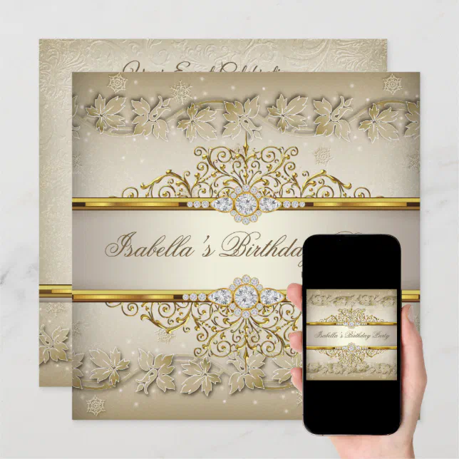 Cream Beige White Gold Elegant birthday Party Invitation | Zazzle