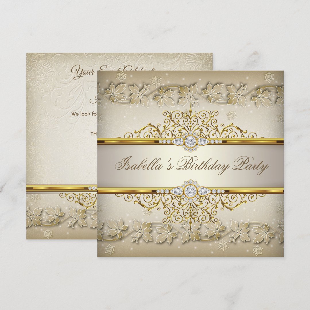 Cream Beige White Gold Elegant birthday Party Invitation | Zazzle
