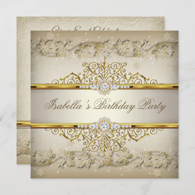 Cream Beige White Gold Elegant birthday Party Invitation | Zazzle