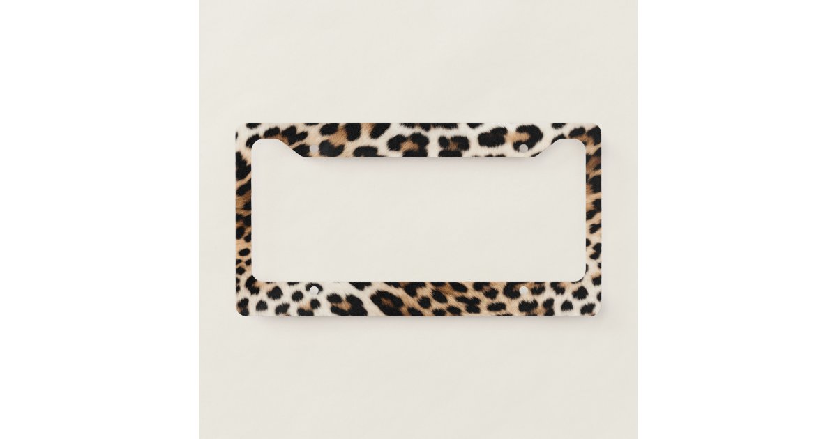 Cream Black Leopard Print License Plate Frame | Zazzle