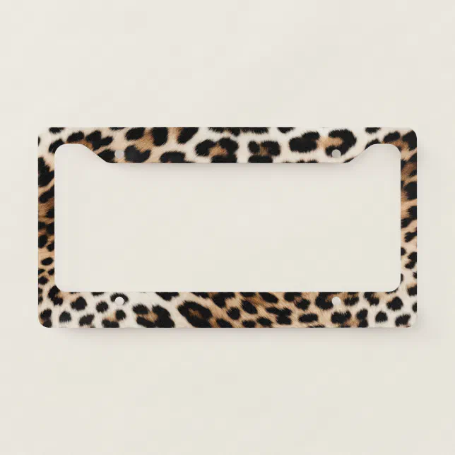 Cream Black Leopard Print License Plate Frame | Zazzle