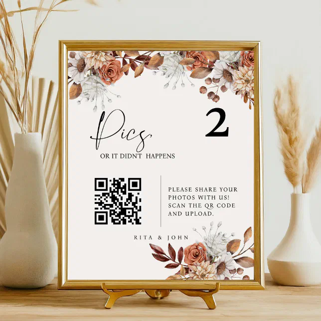 Cream Boho Pics or didn't Happen Seating Chart Pedestal Sign | Zazzle