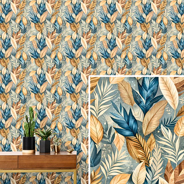 Cream Brown Dark Green Leaves Autumn Tones Leaf Wallpaper | Zazzle