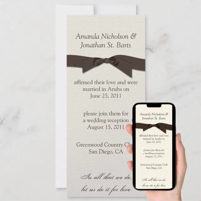 Cream Brown Ribbon Post Wedding Celebration Invitation Zazzle cream-brown-ribbon-post-wedding-celebration-invitation-zazzle