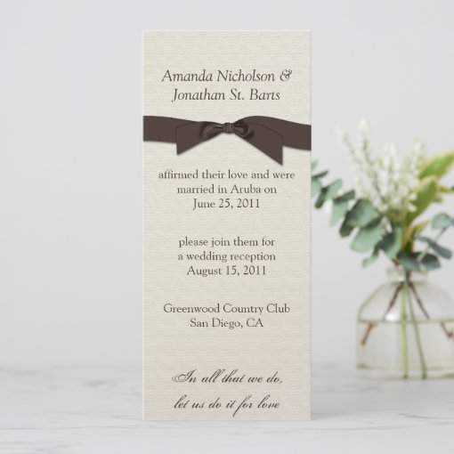 Cream Brown Ribbon Post Wedding Celebration Invitation Zazzle cream-brown-ribbon-post-wedding-celebration-invitation-zazzle