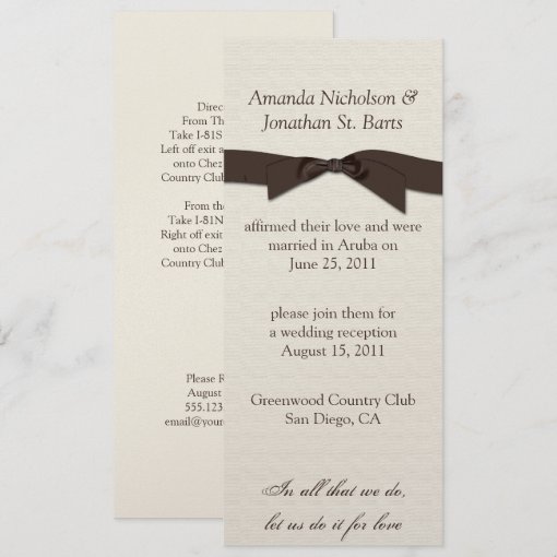 Cream Brown Ribbon Post Wedding Celebration Invitation Zazzle cream-brown-ribbon-post-wedding-celebration-invitation-zazzle