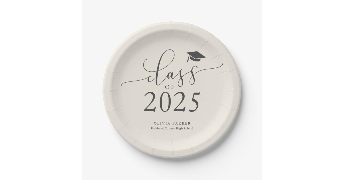 Cream Class of 2025 Graduation Party Paper Plates | Zazzle
