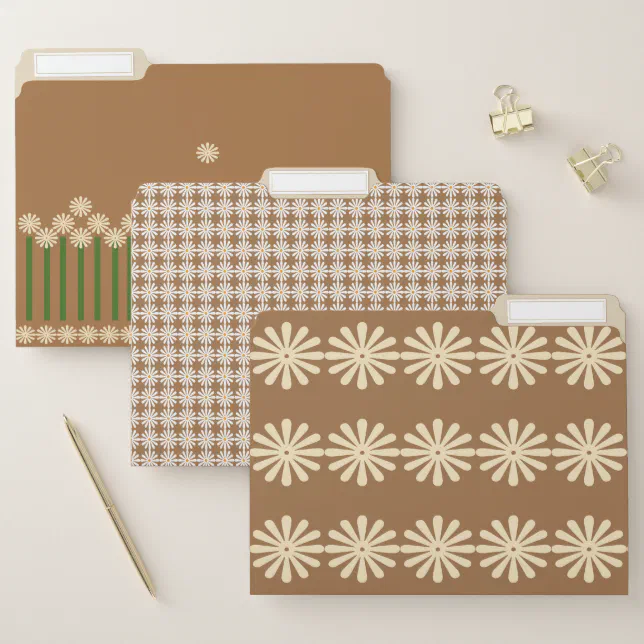 Cream daisies on biege brown background file folder | Zazzle