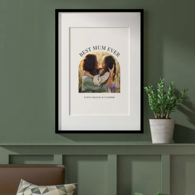 Cream elegant arch photo typography best mum poster | Zazzle