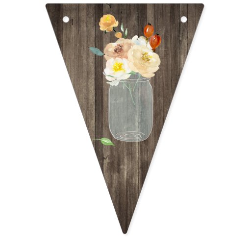 Cream Floral Mason Jar Woodgrain Country Wedding Bunting Flags | Zazzle