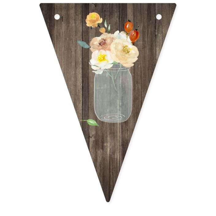 Cream Floral Mason Jar Woodgrain Country Wedding Bunting Flags | Zazzle.com