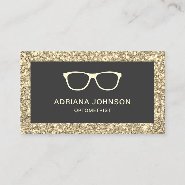 Cream Glitter Eyeglasses Eye Doctor Optometrist Business Card | Zazzle