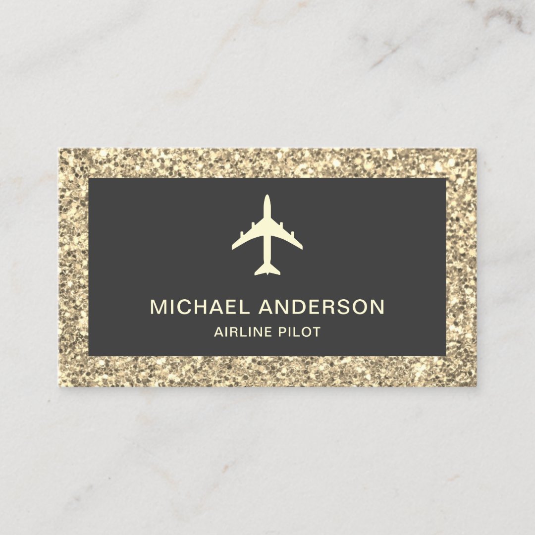 Cream Glitter Jet Aircraft Airplane Airline Pilot Business Card | Zazzle