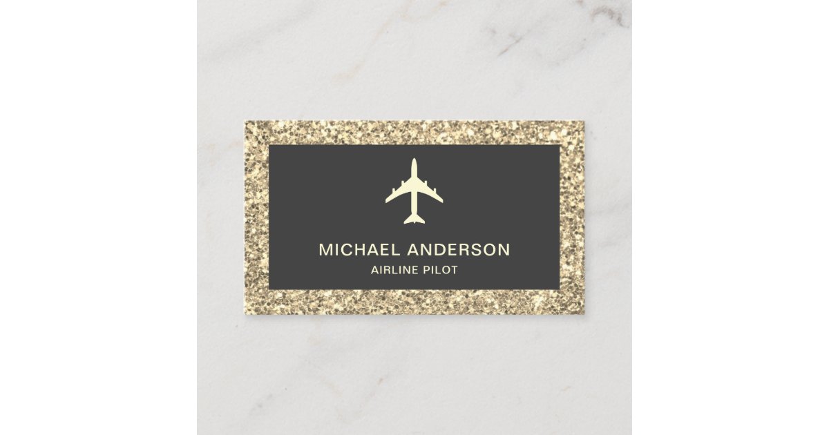 Cream Glitter Jet Aircraft Airplane Airline Pilot Business Card | Zazzle