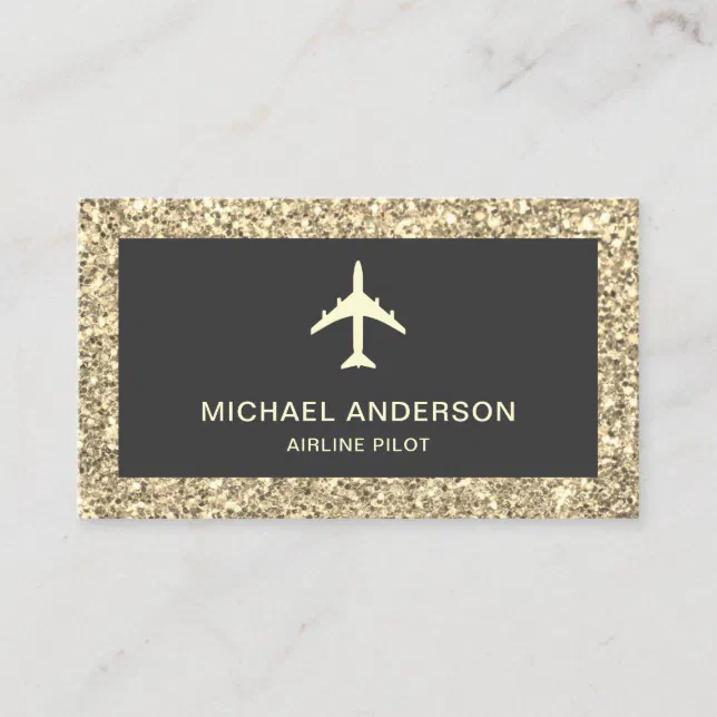 Cream Glitter Jet Aircraft Airplane Airline Pilot Business Card | Zazzle