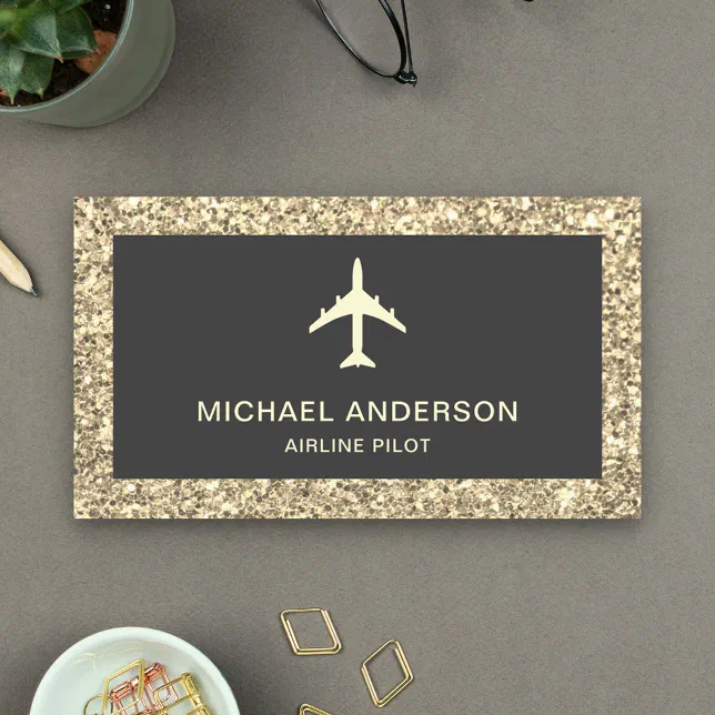 Cream Glitter Jet Aircraft Airplane Airline Pilot Business Card | Zazzle