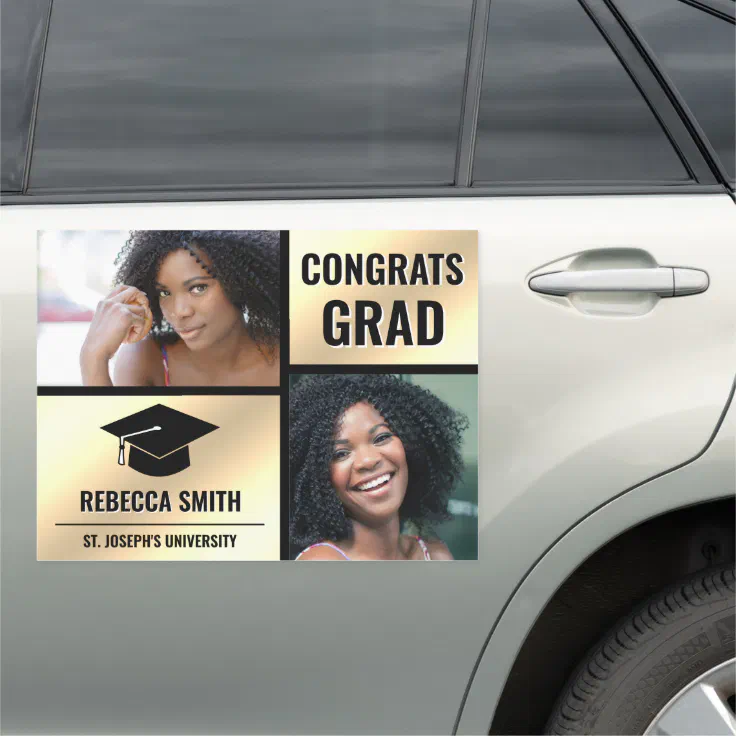 Cream Gold Foil Photo Collage Congrats Graduation Car Magnet | Zazzle