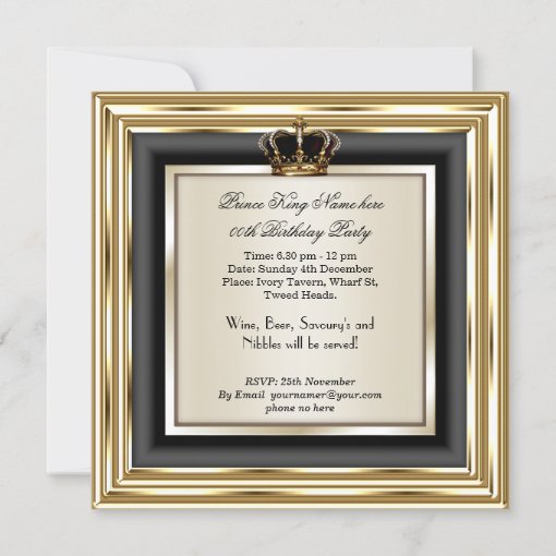 Cream Gold Silver Birthday Prince King Queen 2 Invitation | Zazzle