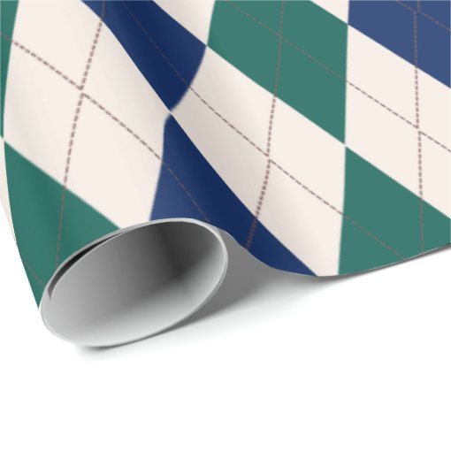 Cream, Green and Navy Argyle Wrapping Paper | Zazzle