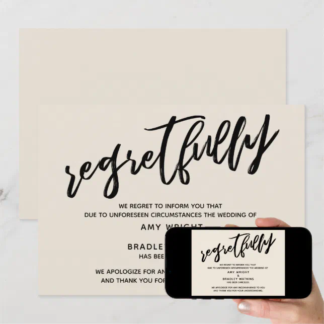 Cream Handwriting Canceled Wedding Regrets Card | Zazzle