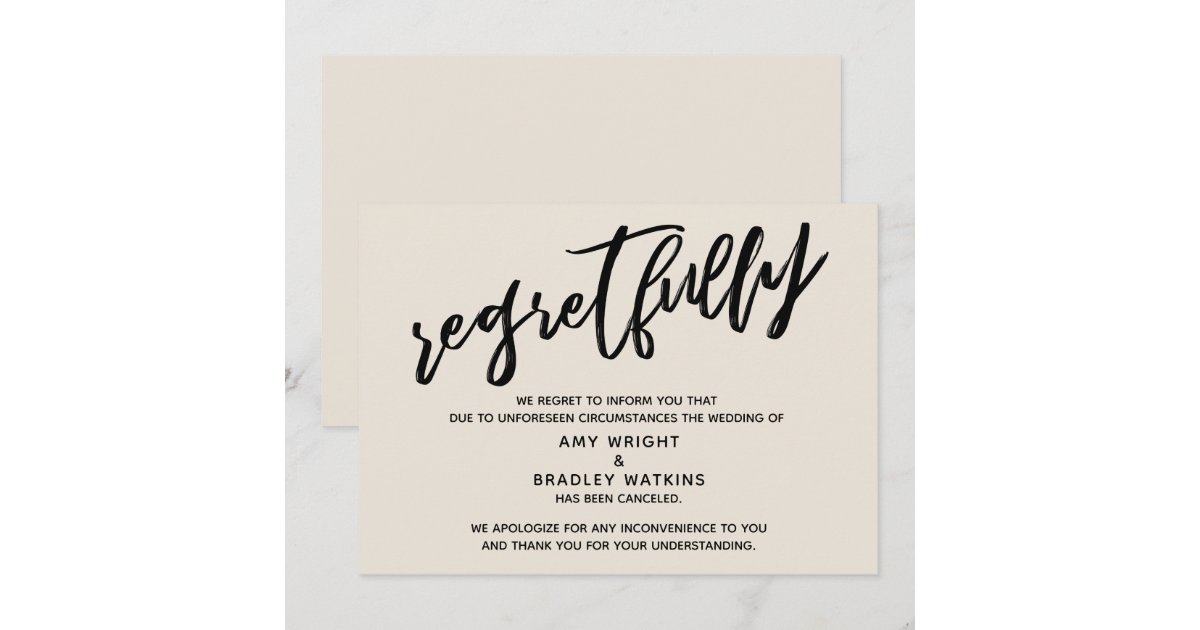 Cream Handwriting Canceled Wedding Regrets Card | Zazzle