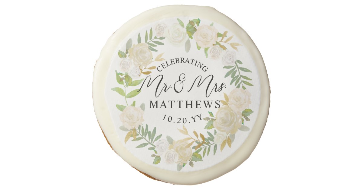 Cream Ivory Lime Green Watercolor Floral Wedding Sugar Cookie | Zazzle
