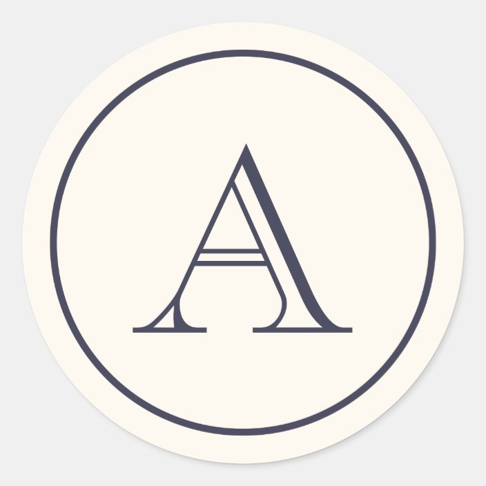 Cream & Navy Blue Block Initial Monogram Classic Round Sticker | Zazzle.com