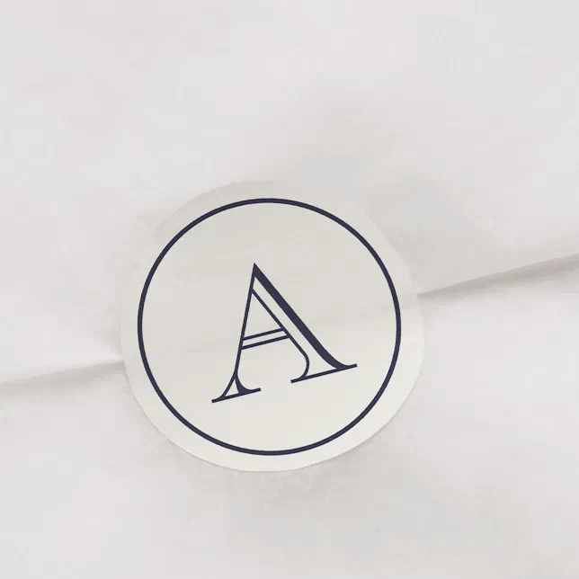 Cream & Navy Blue Block Initial Monogram Classic Round Sticker | Zazzle