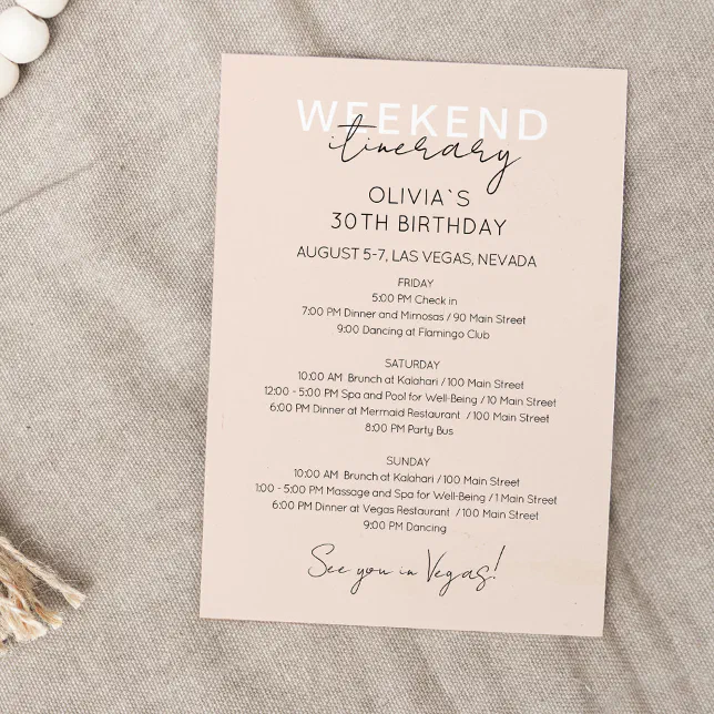Cream Pink Weekend Birthday Itinerary Invitation | Zazzle