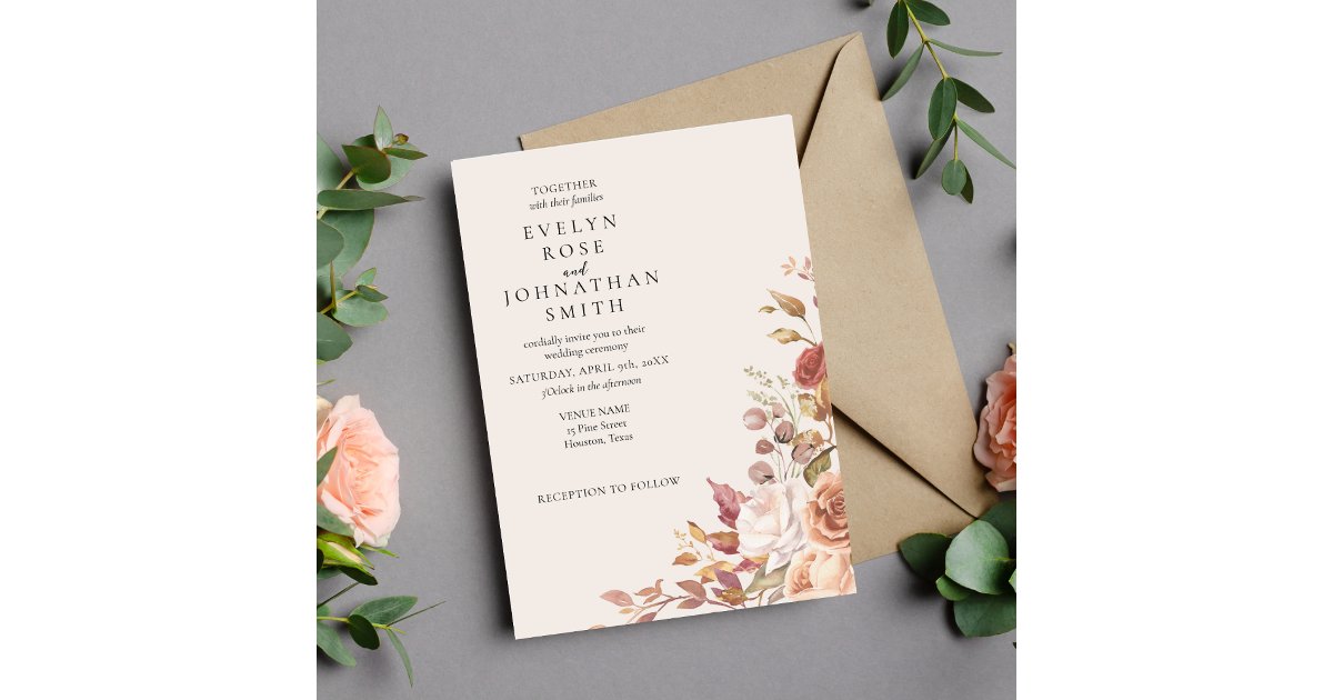 Cream Rose Elegant Wedding Invitation | Zazzle