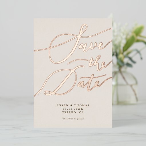 Cream Save The Date Calligraphy Foil Invitation | Zazzle