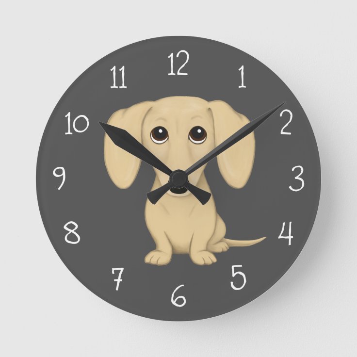 Cream Smooth Coated Dachshund Cartoon Dog Round Clock | Zazzle