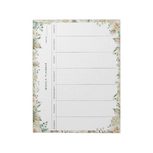 Cream Watercolor Floral Weekly Planner Notepad | Zazzle