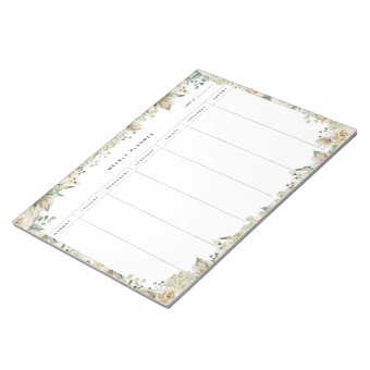 Cream Watercolor Floral Weekly Planner Notepad | Zazzle