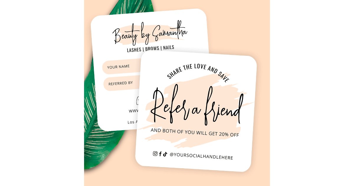 Cream Watercolor Refer A Friend Salon Referral Square Business Card ...