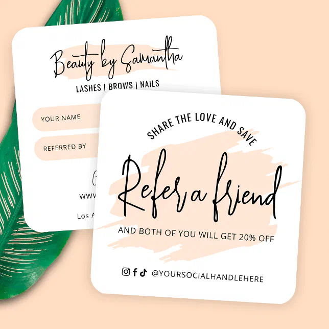 Cream Watercolor Refer A Friend Salon Referral Square Business Card ...