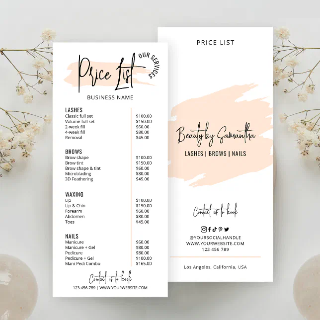 Cream Watercolor Trendy Beauty Services Price List Rack Card | Zazzle