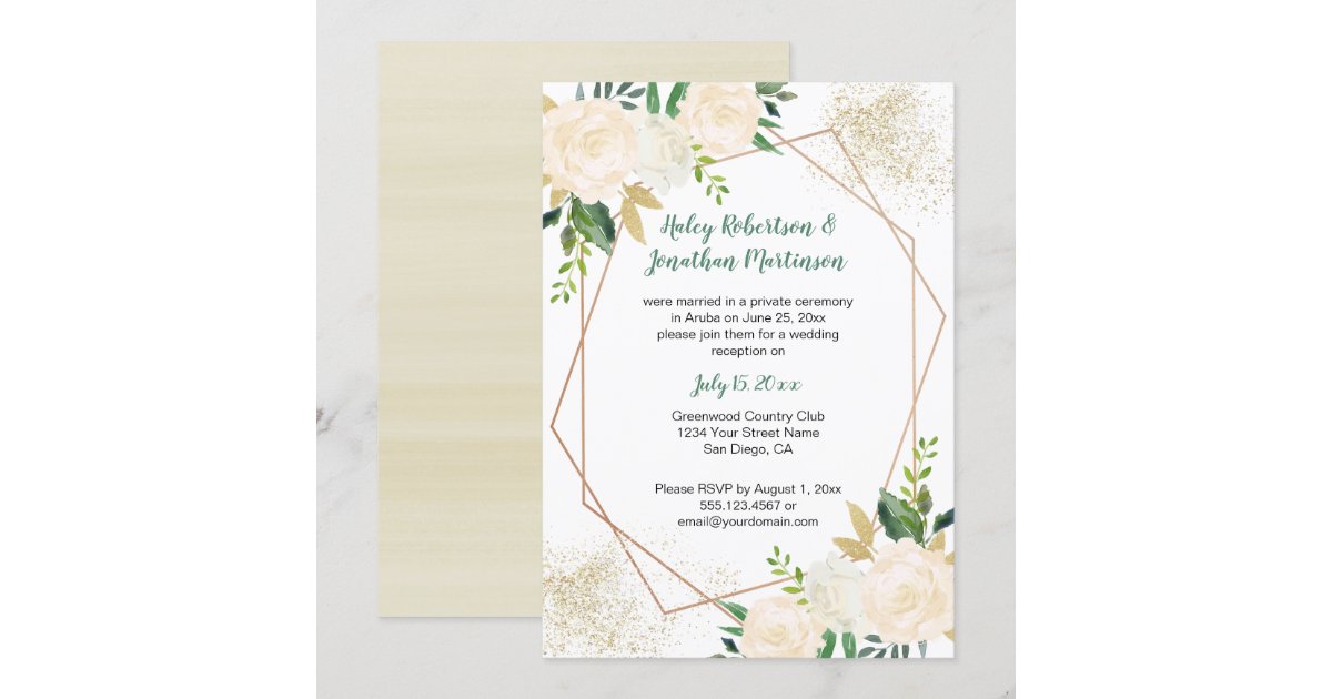 Cream White Gold Roses Geometric Reception Only | Invitation | Zazzle