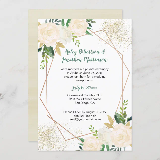 Cream White Gold Roses Geometric Reception Only | Invitation | Zazzle