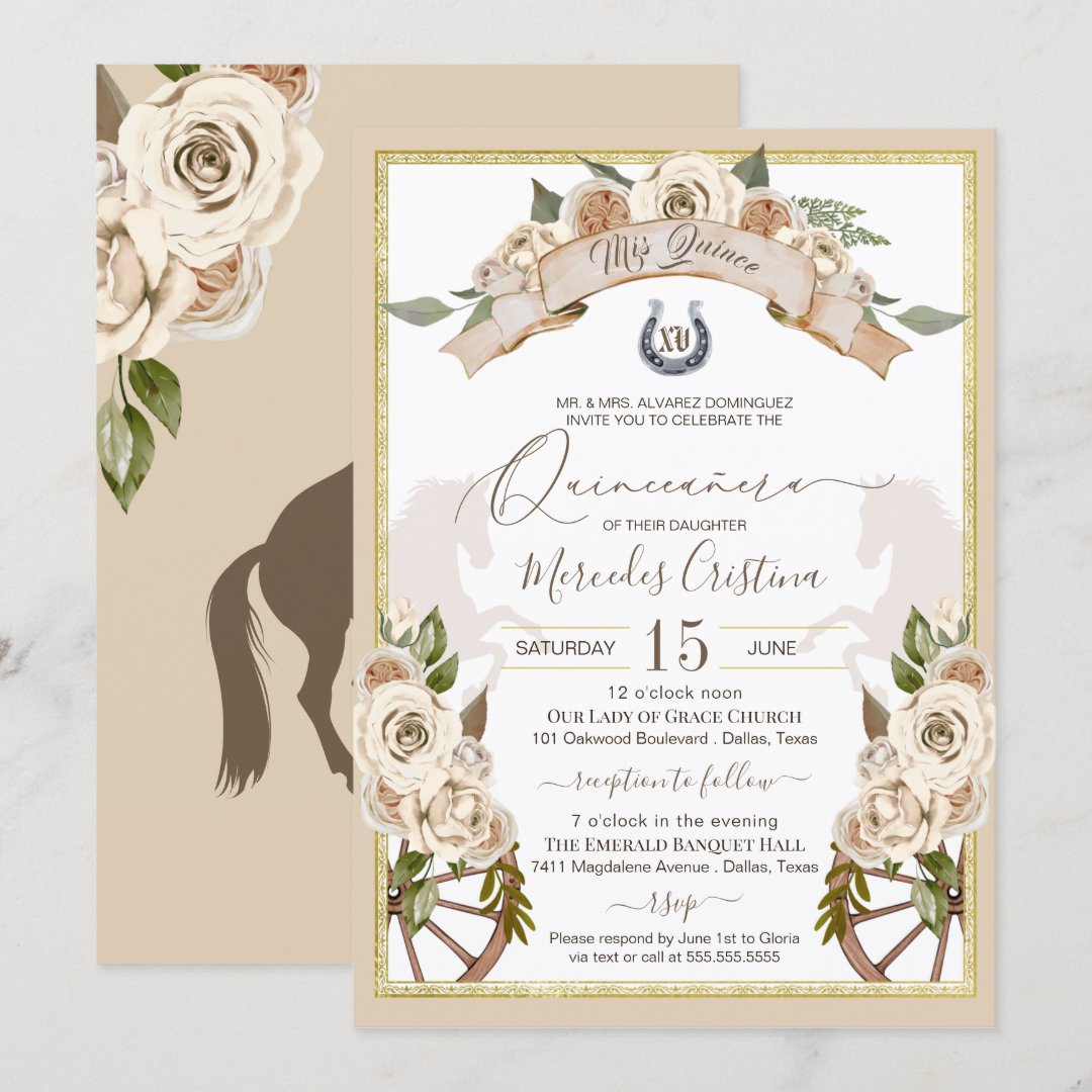 Cream White Roses Western Charro Quinceanera Invitation | Zazzle