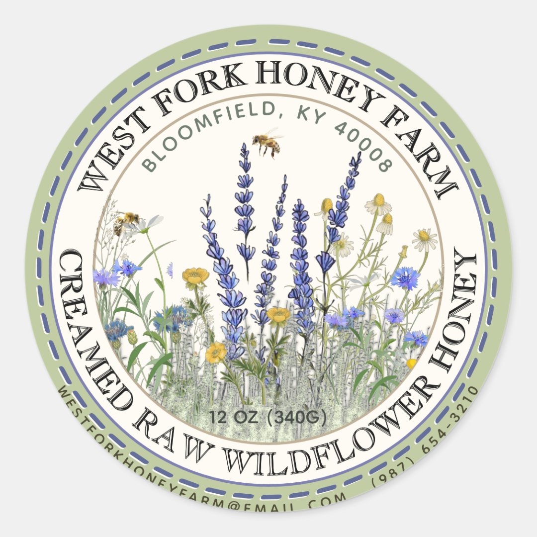 Creamed Wildflower Honey Label with Bees | Zazzle