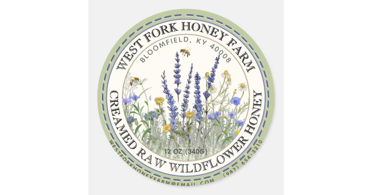 Creamed Wildflower Honey Label with Bees | Zazzle