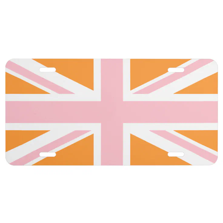 Creamy Orange and Pink Union Jack License Plate | Zazzle