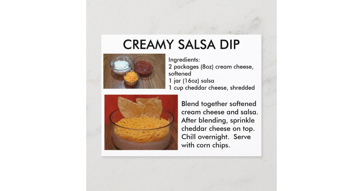 Creamy Salsa Dip Recipe Card | Zazzle